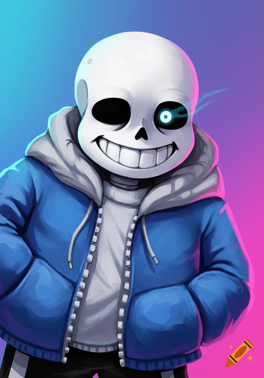 An illustration of the character Sans from Undertale, smiling with one ...