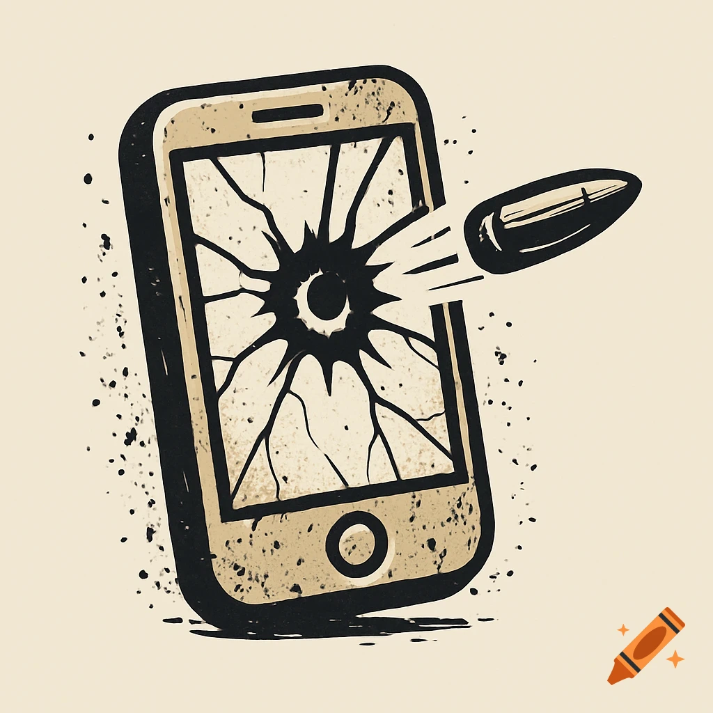 Grungy vector illustration of a smartphone screen cracking from a ...