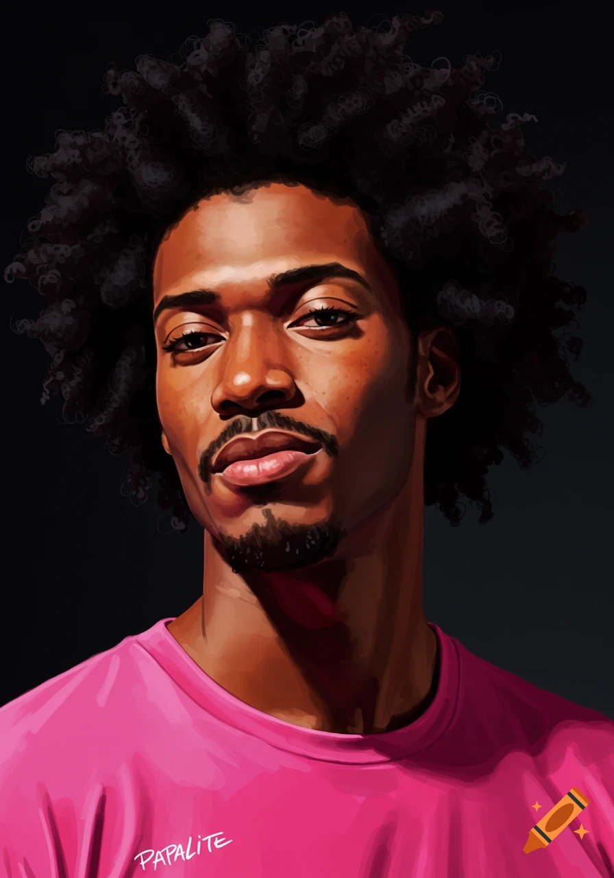 Digital painting portrait of a Black man with afro and goatee wearing a ...