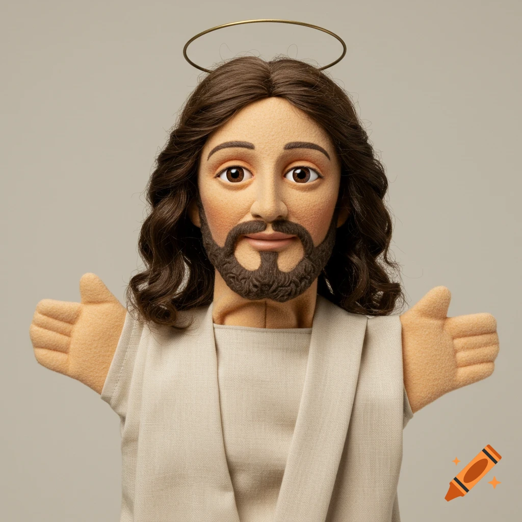 Photorealistic Jesus hand puppet with outstretched arms and a halo. on ...