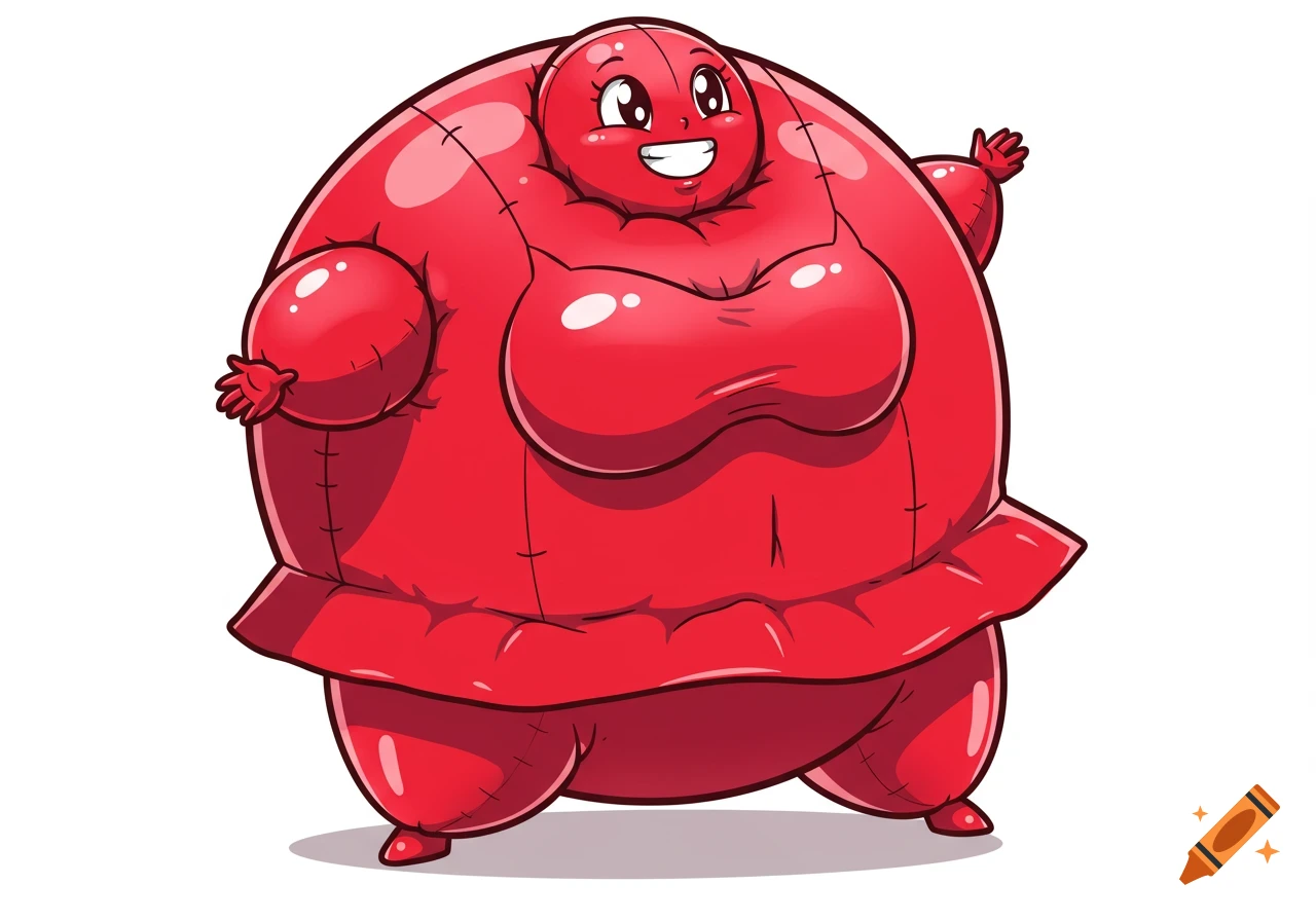 Cartoon illustration of a round red inflatable woman with a big smile ...