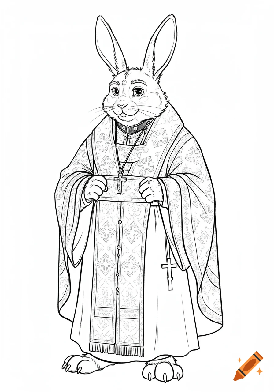 Line art drawing of an anthropomorphic bunny wearing Orthodox Christian ...