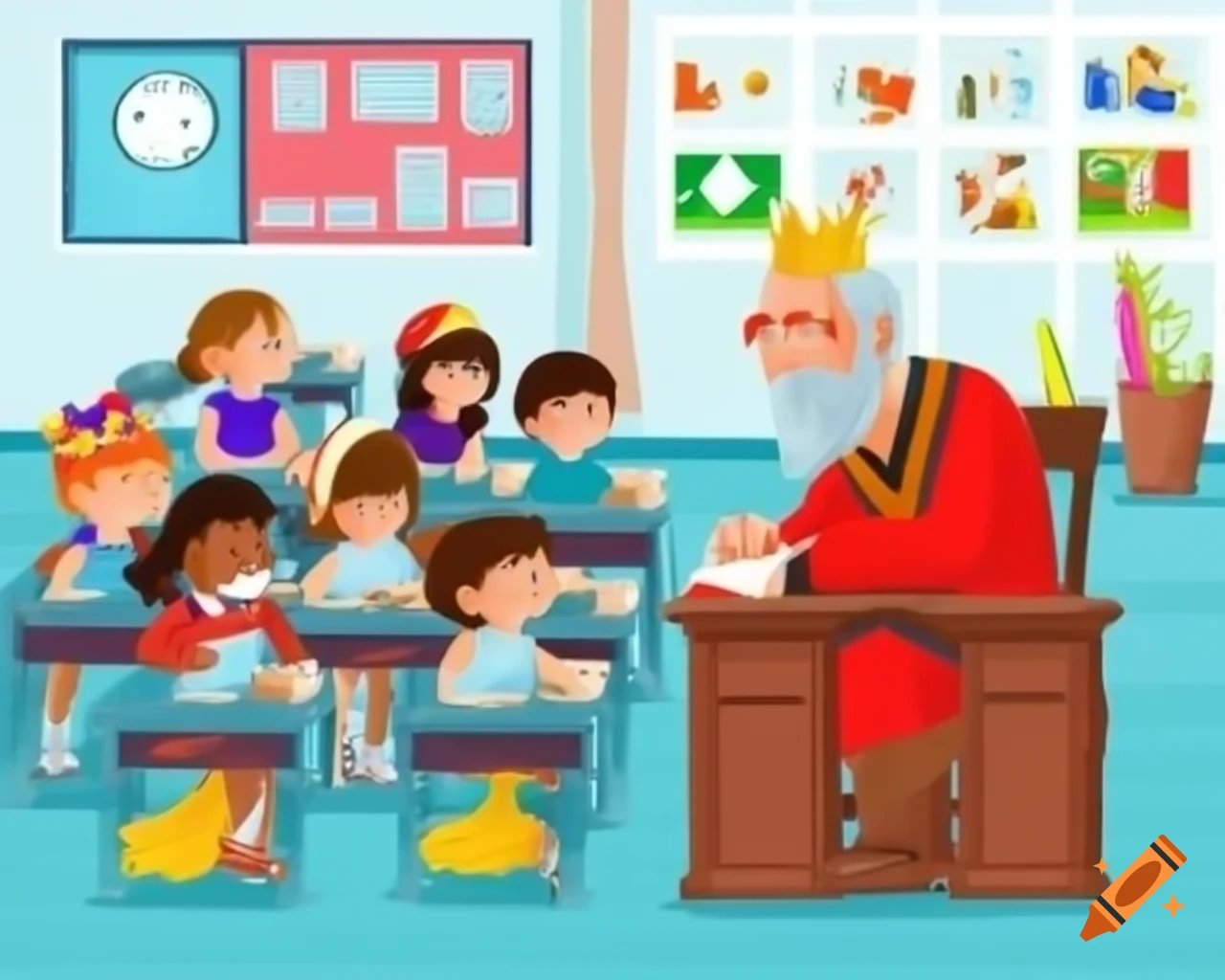 Cartoon illustration of Dante Alighieri in modern classroom with ...