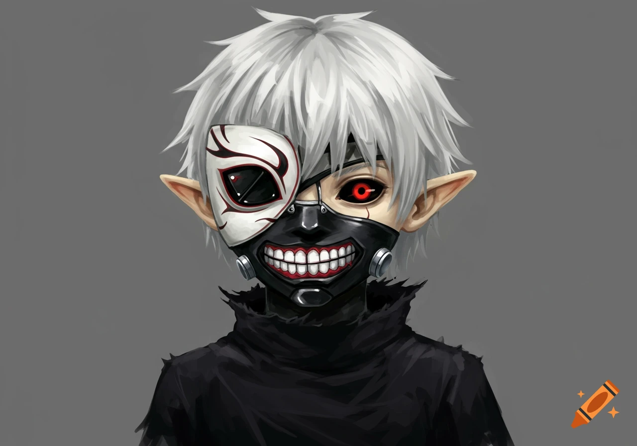 Anime portrait of a character with white hair, one red eye, and wearing ...