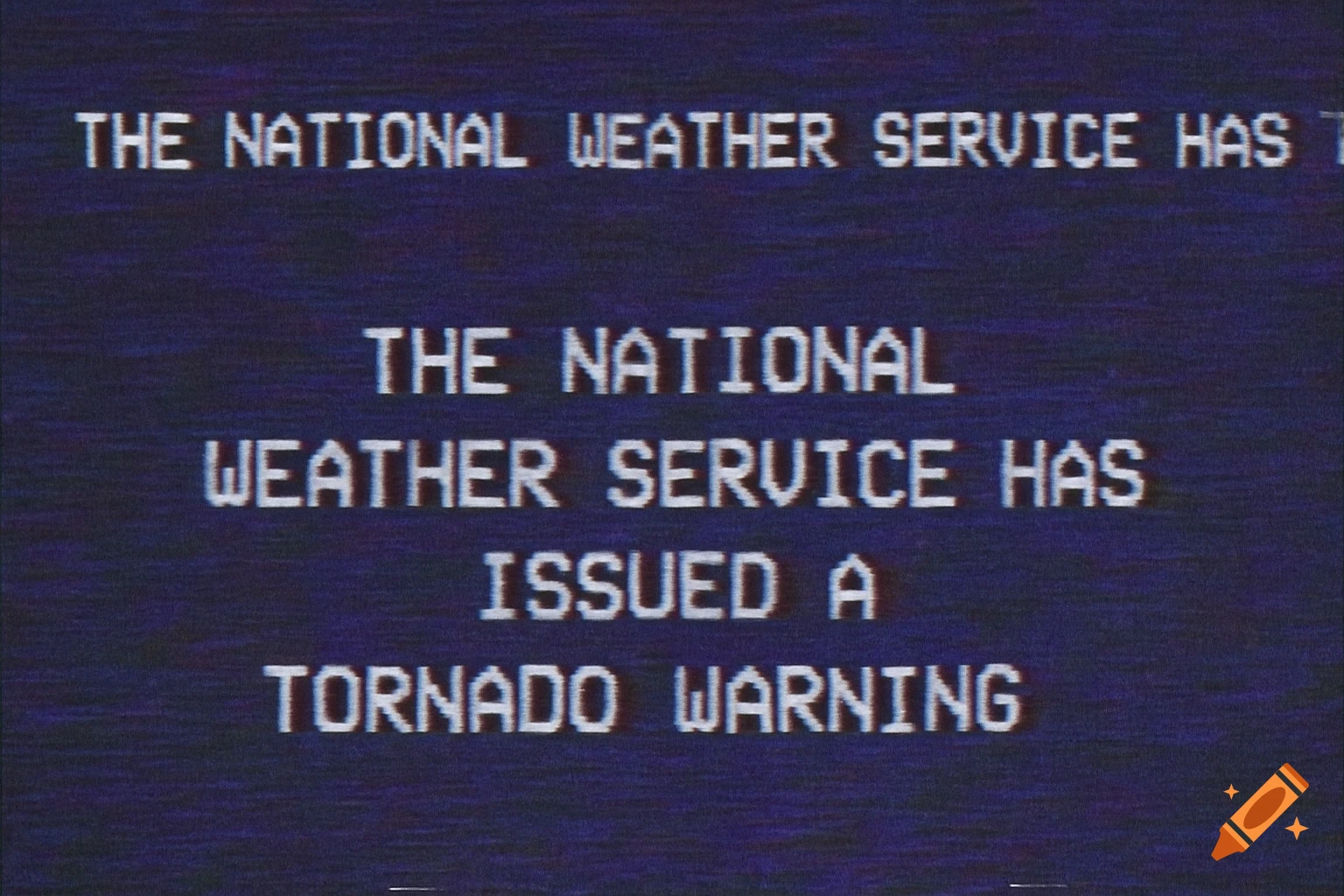 A retro emergency weather alert screen with the text "THE NATIONAL ...