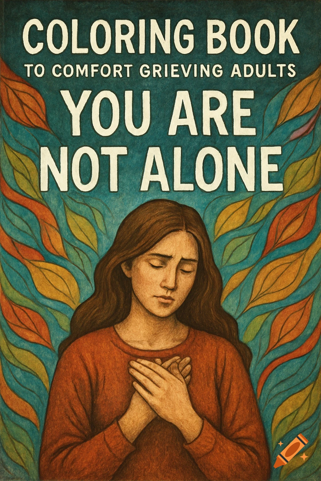Illustration of a woman with text 'COLORING BOOK TO COMFORT GRIEVING ...