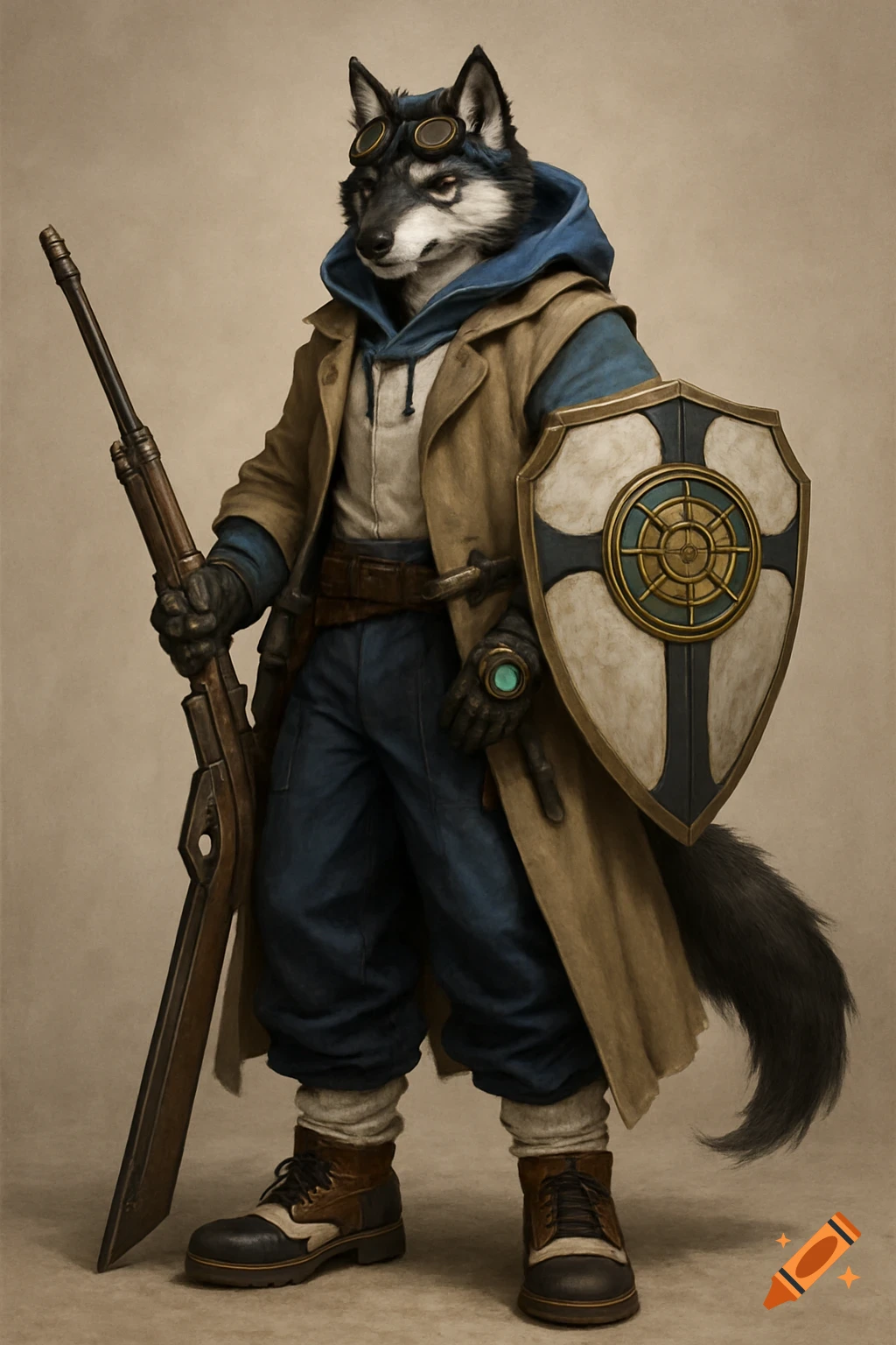 Full body portrait of an anthropomorphic wolf wearing a coat and ...