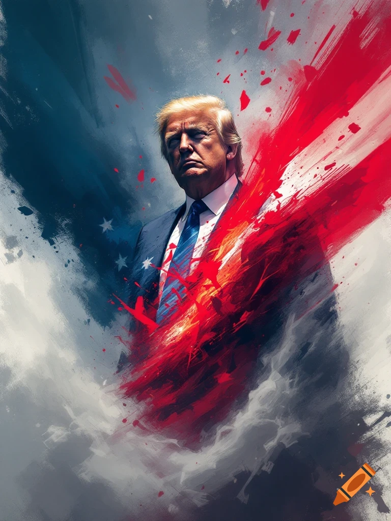 Stylized portrait of Donald Trump with red and blue paint strokes on ...