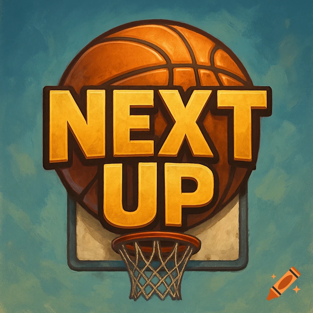Basketball game logo with 'NEXT UP' text over a basketball and hoop. on ...