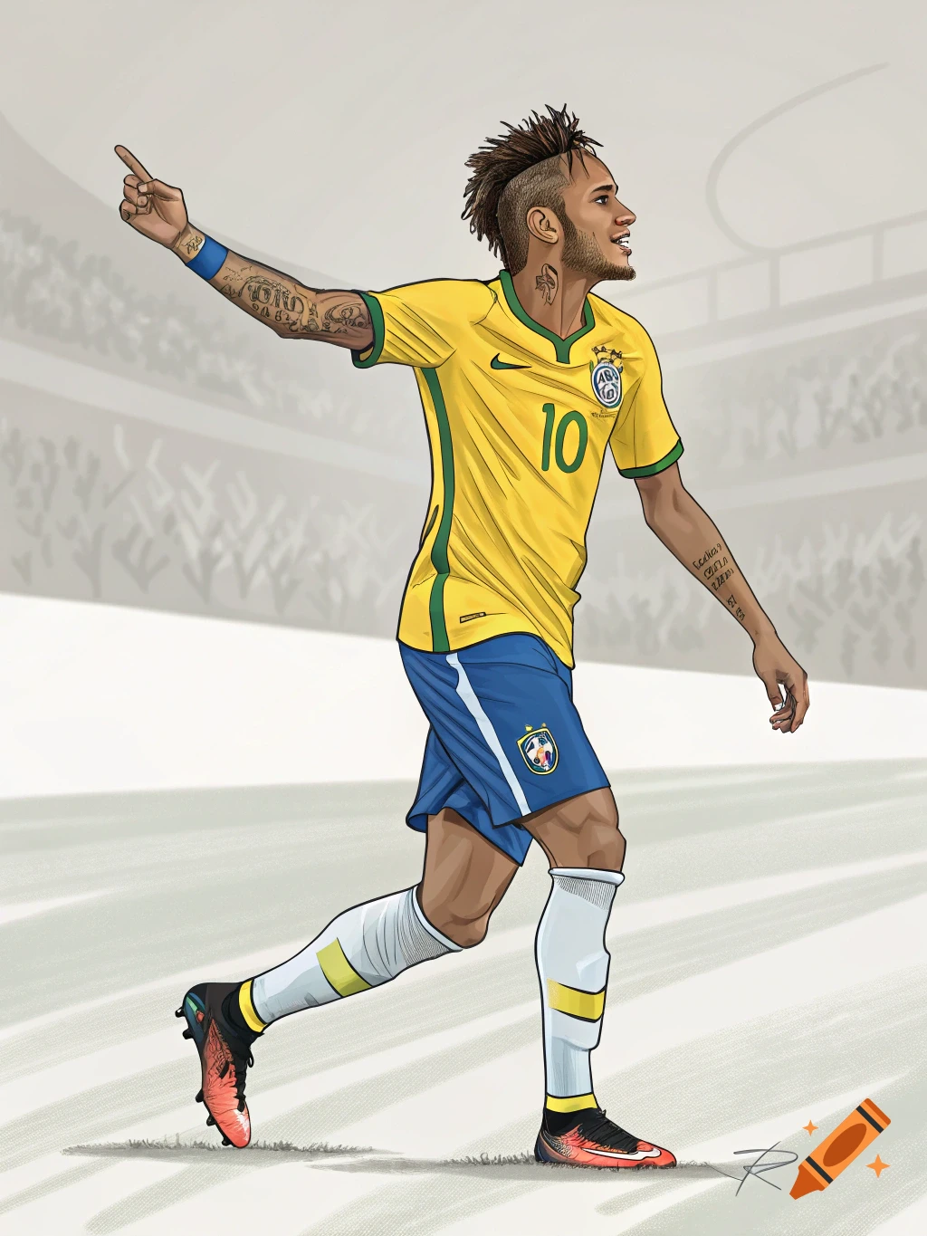 Illustration of soccer player Neymar in a Brazil uniform pointing ...