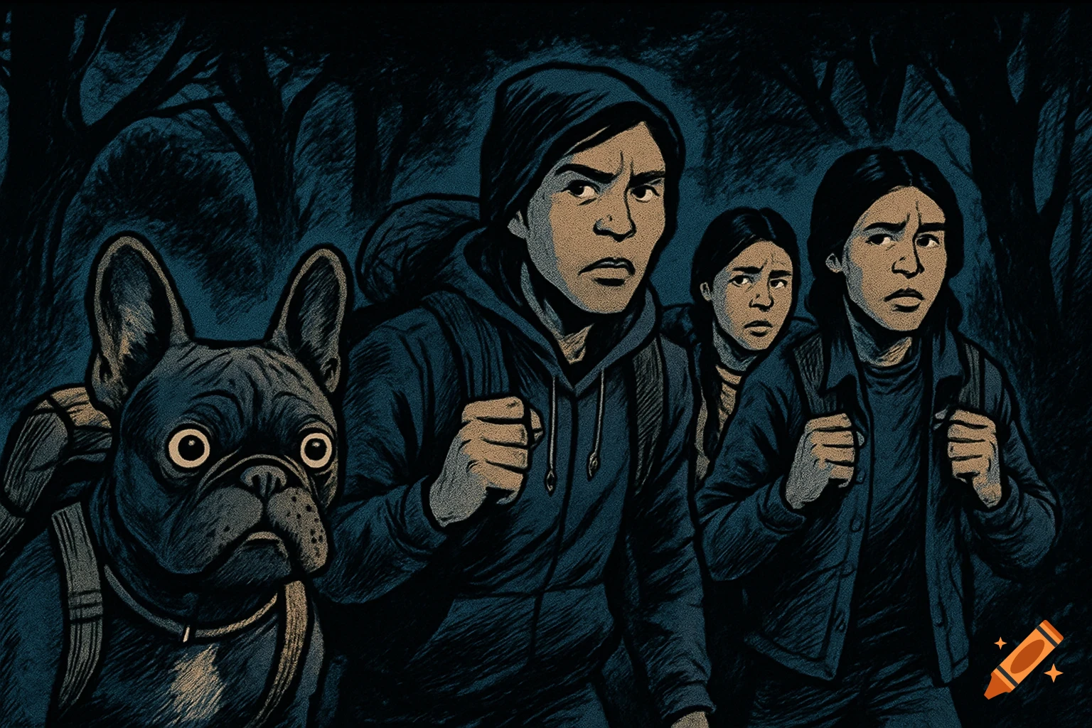 Comic strip illustration of three Indigenous teenagers and a French ...