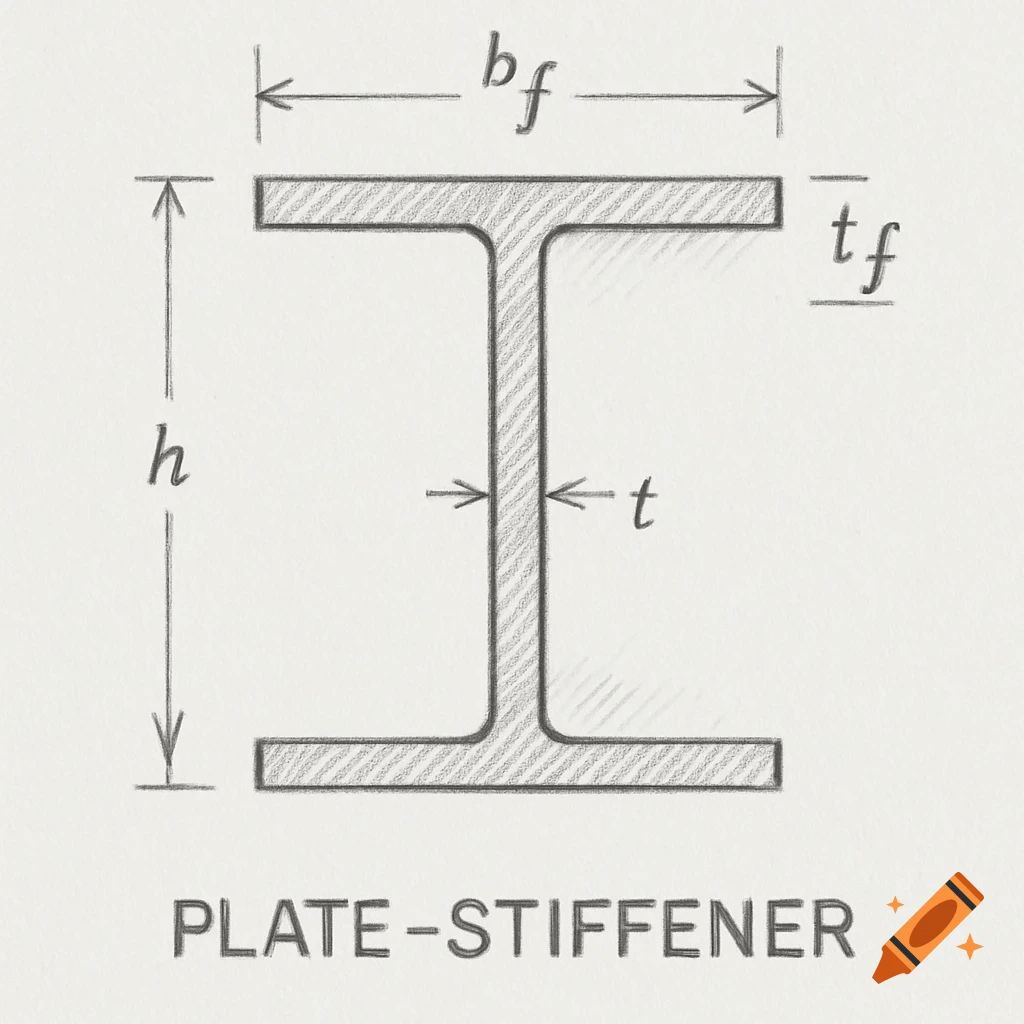 Sketch of an I-beam structural engineering diagram with dimensions h, bf, tf, and t labeled. on ...