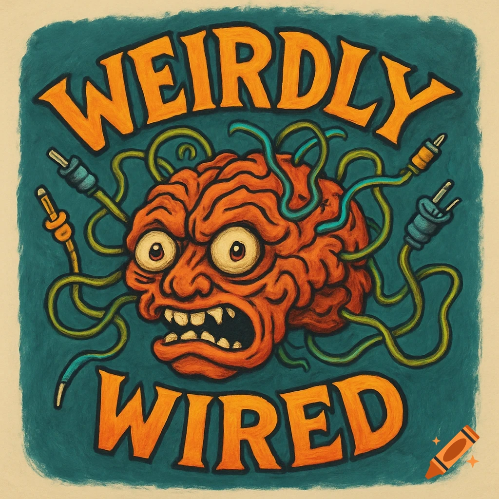 Cartoony illustration of an angry brain wired with cables, text reads ...