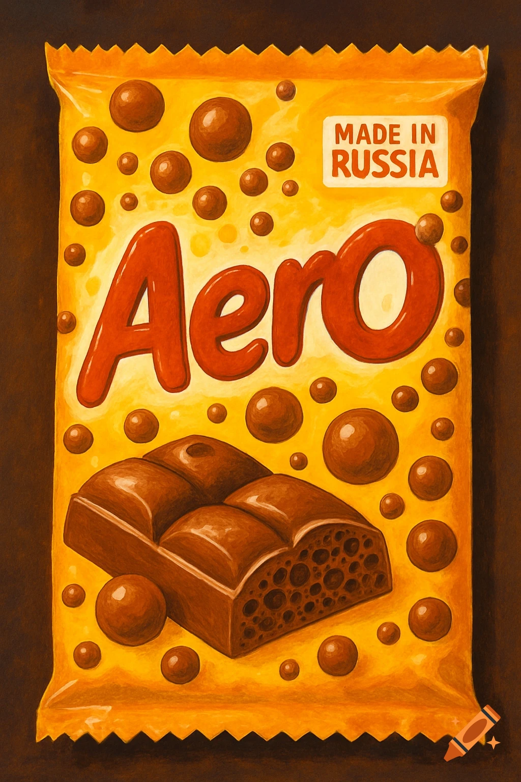 Illustration of an orange chocolate bar wrapper with 'Aero' and 'MADE ...
