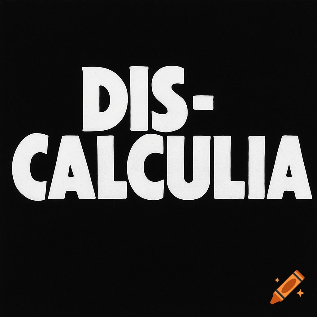 White block letters spelling "DIS-CALCULIA" on a black background. on ...