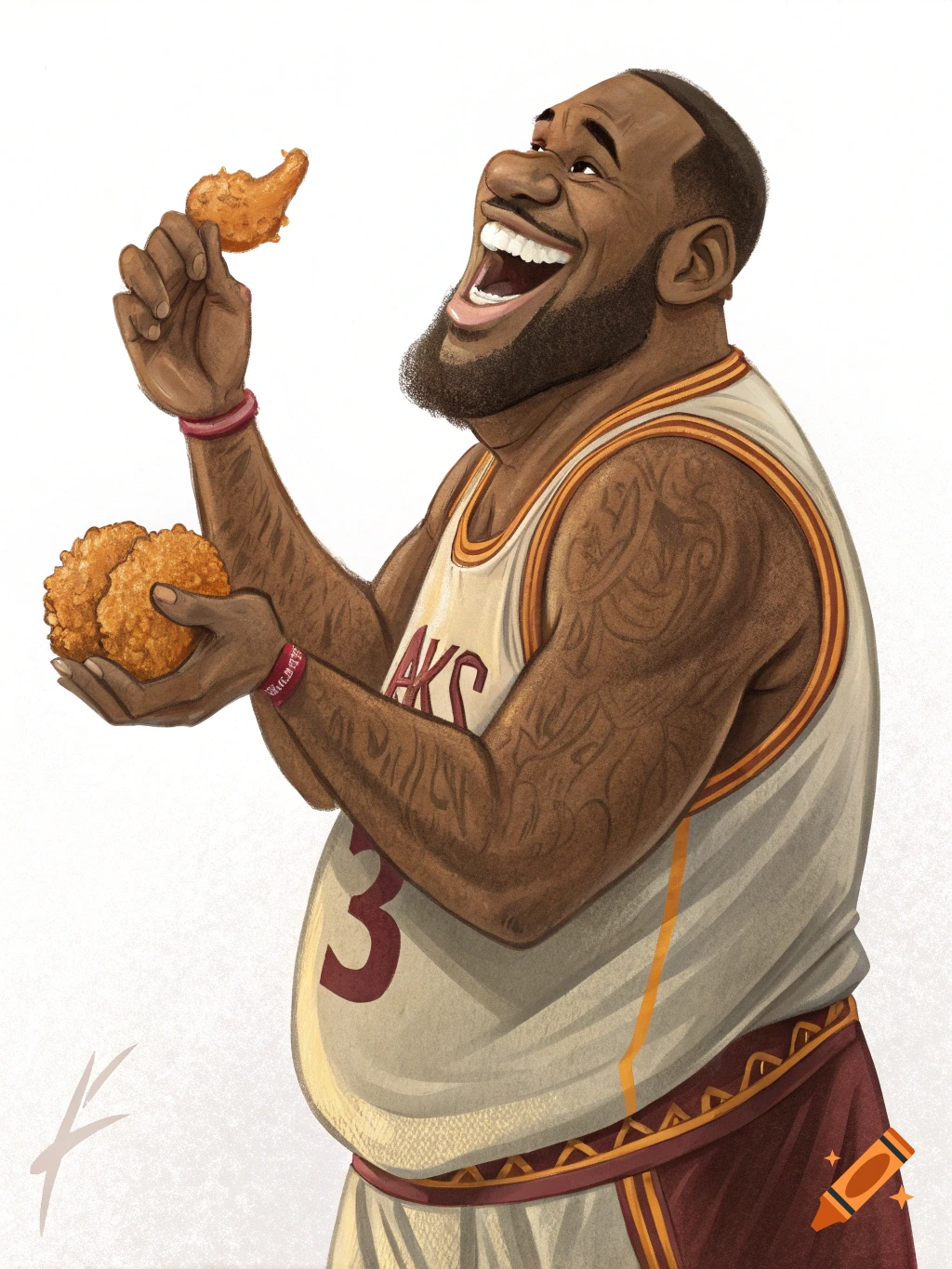 Caricature illustration of a smiling, heavy-set basketball player ...