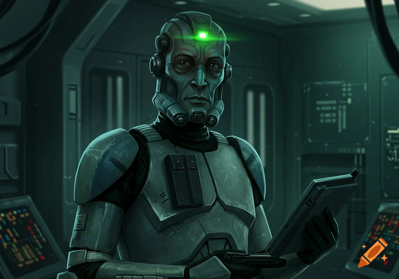 A digital painting of a character resembling Tech from The Bad Batch in ...