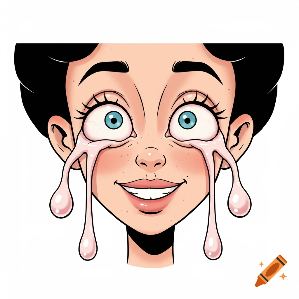 Cartoon illustration of a woman's face with large, dripping eye bags ...