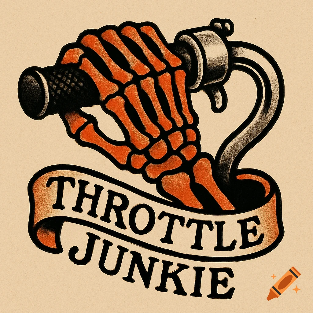 Traditional tattoo art of a skeleton hand gripping a motorcycle ...