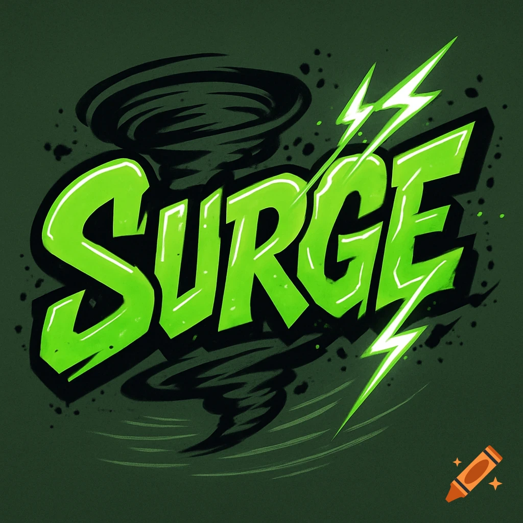 Neon green 'SURGE' logo with tornado swirl and lightning bolts in ...