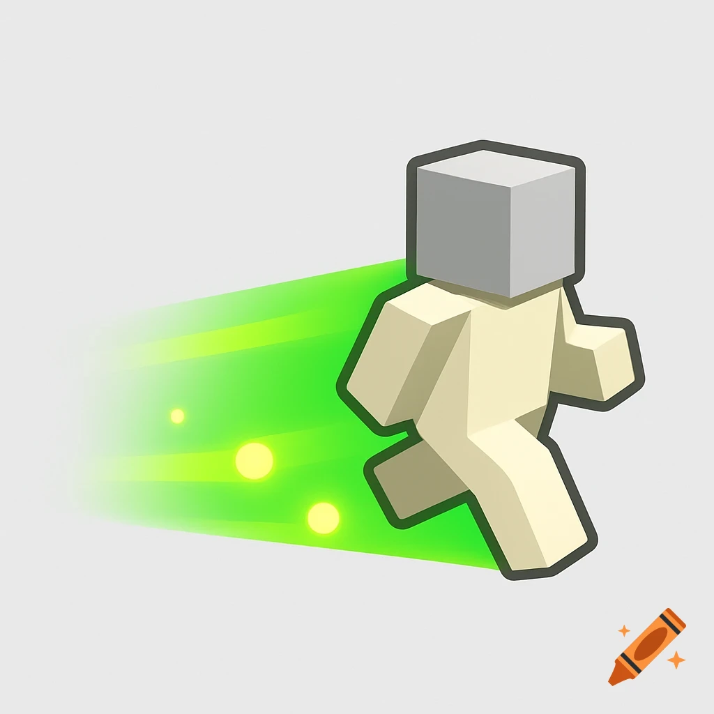 Simple illustration of a blocky character running with a green trail ...