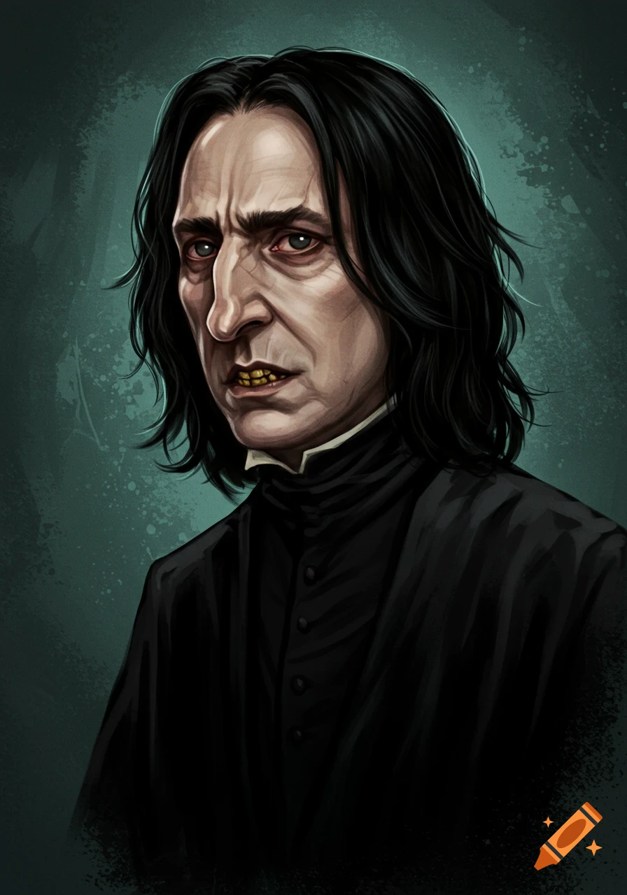 Stylized portrait of Severus Snape with sallow skin, hooked nose ...