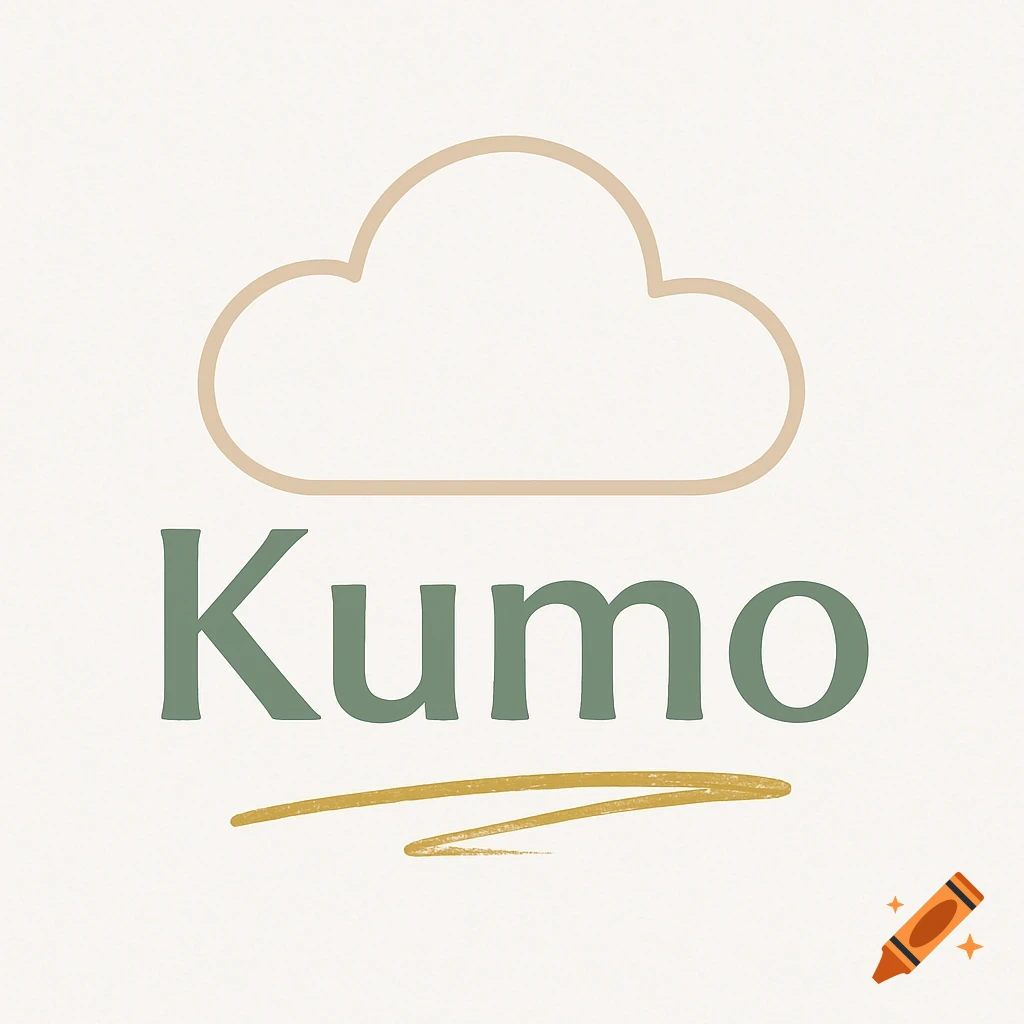A logo with a beige cloud outline above the word "Kumo" in sage green ...