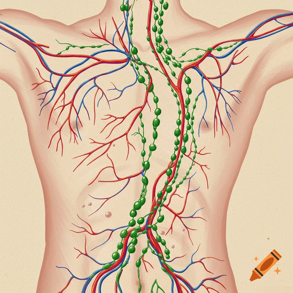 Anatomical illustration of the human lymphatic and circulatory systems ...
