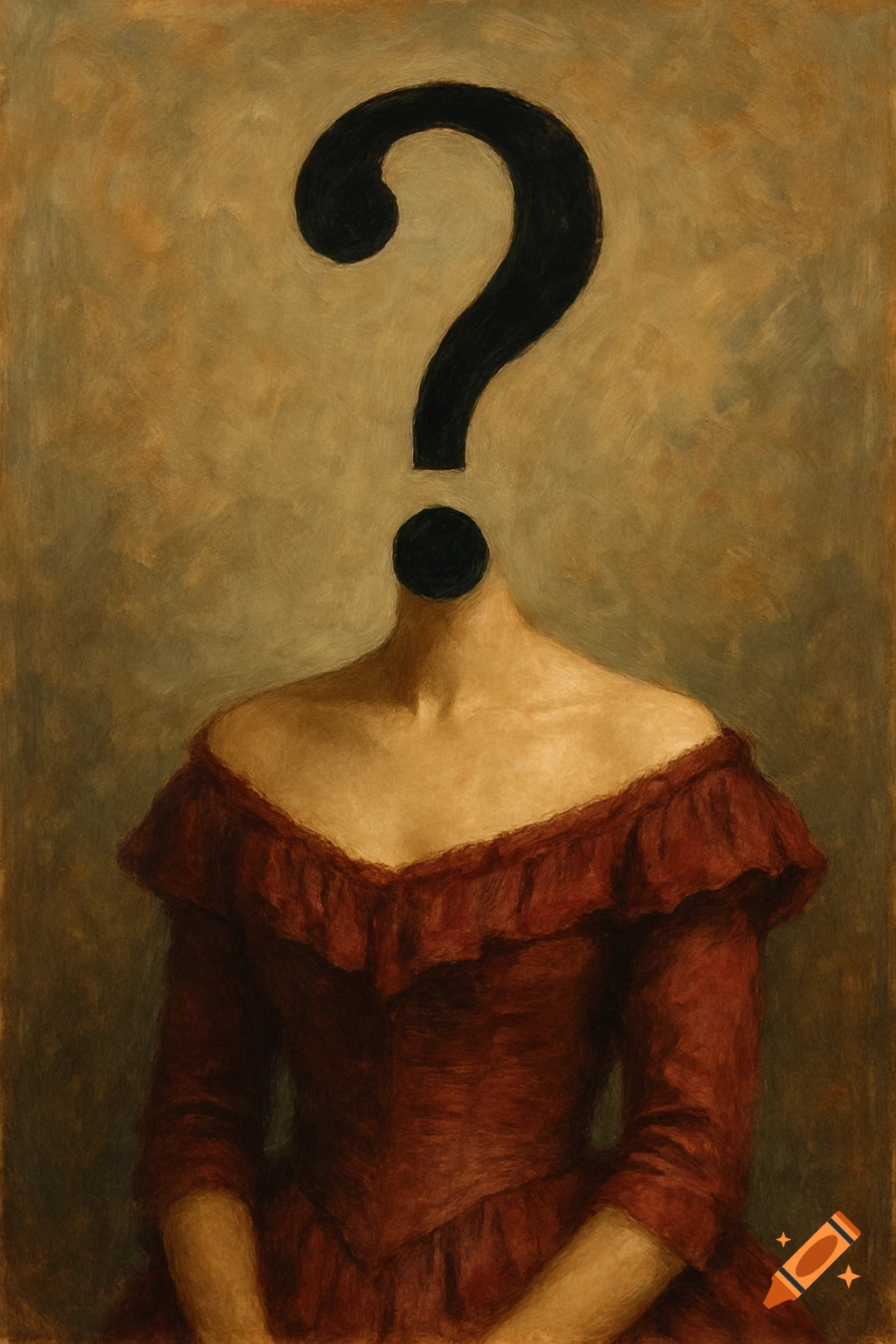 Painting of a person with a question mark for a head, wearing a red ...