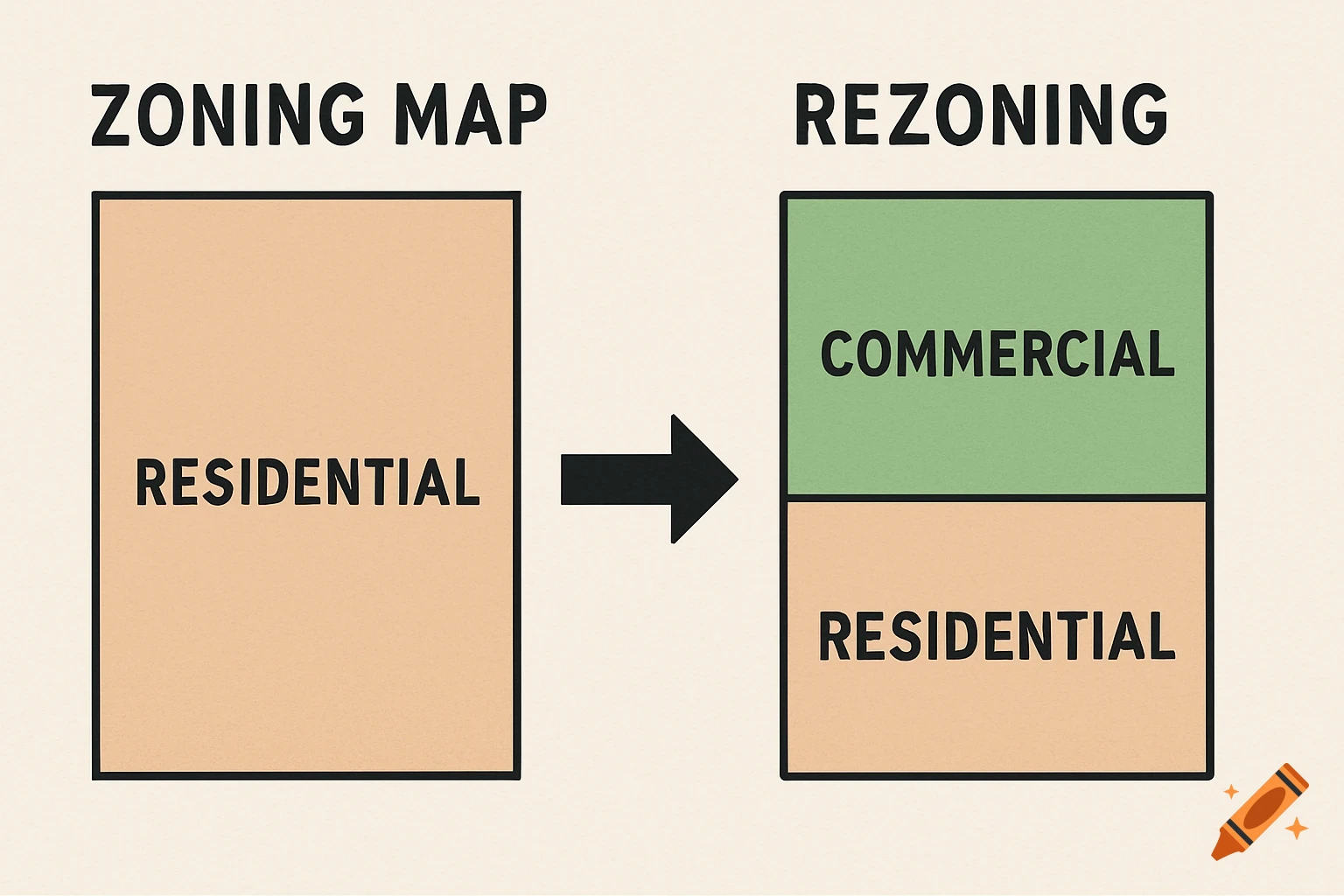 Diagram showing a zoning map changing from a single residential block ...