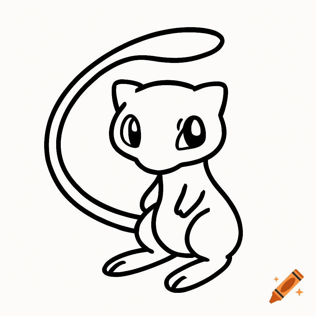 Simple outline art of the Pokemon character Mew on Craiyon