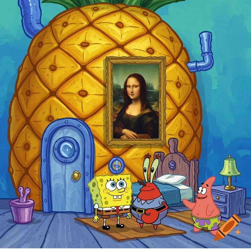 SpongeBob, Mr. Krabs, and Patrick are in SpongeBob's pineapple house ...