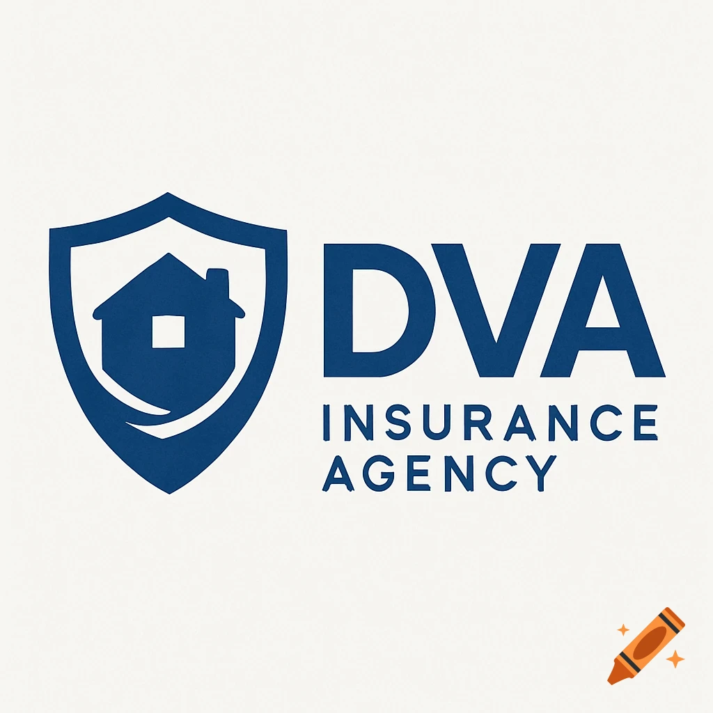 Blue logo for DVA Insurance Agency featuring a shield icon with a house ...