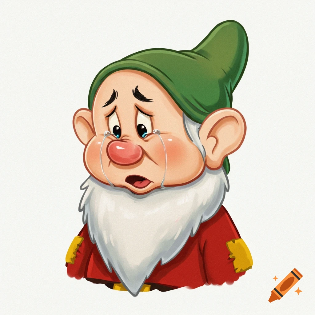 Cartoon drawing of a crying dwarf character against a white background ...