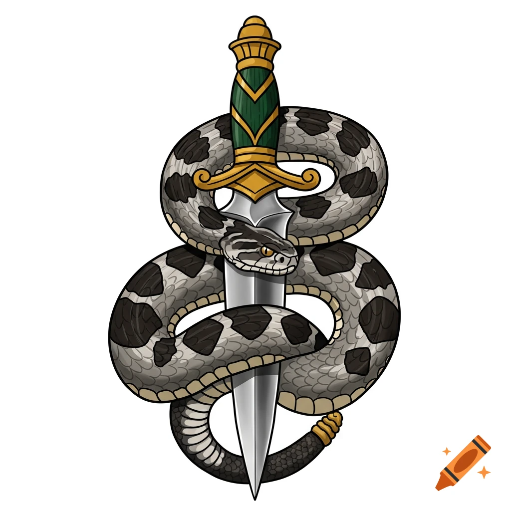 Traditional tattoo style illustration of a spotted rattlesnake wrapped ...