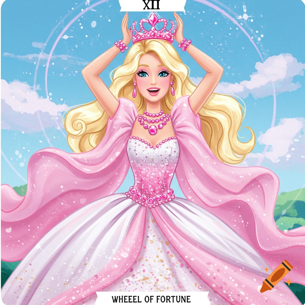 Illustration of a blonde woman in a pink princess dress and tiara, in ...