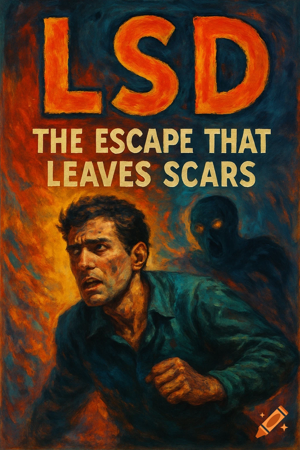 Dramatic illustration of a scared man running from a shadowy figure ...