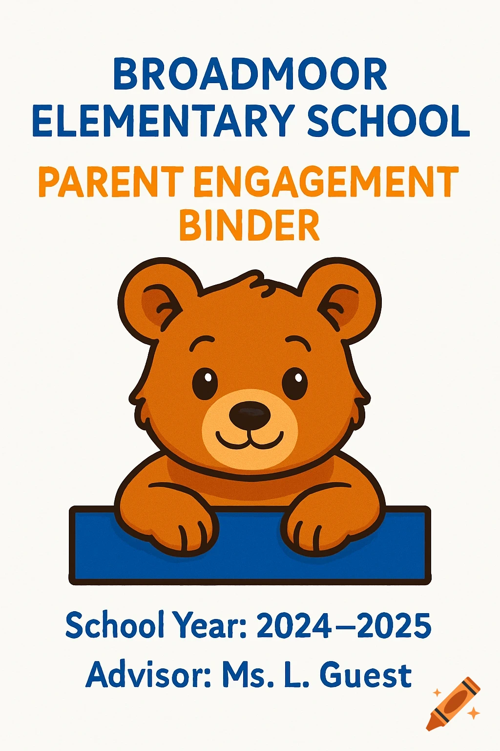 Cartoon bear on a school binder cover for Broadmoor Elementary School ...
