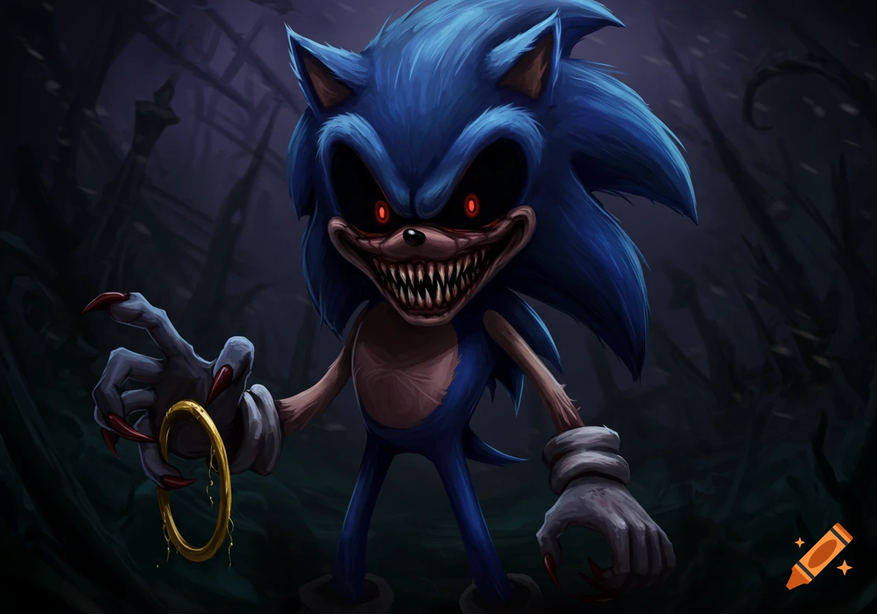 Creepy version of Sonic the Hedgehog with red eyes and sharp teeth ...