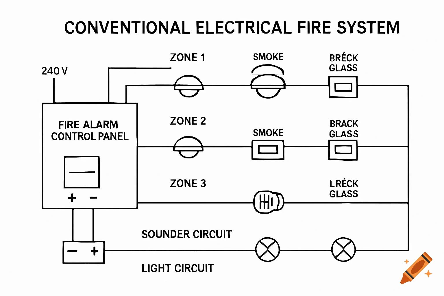 Schematic diagram of a conventional electrical fire alarm system with ...