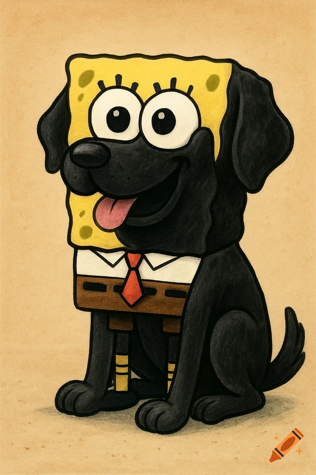 Cartoon illustration of a black dog wearing a Spongebob Squarepants ...
