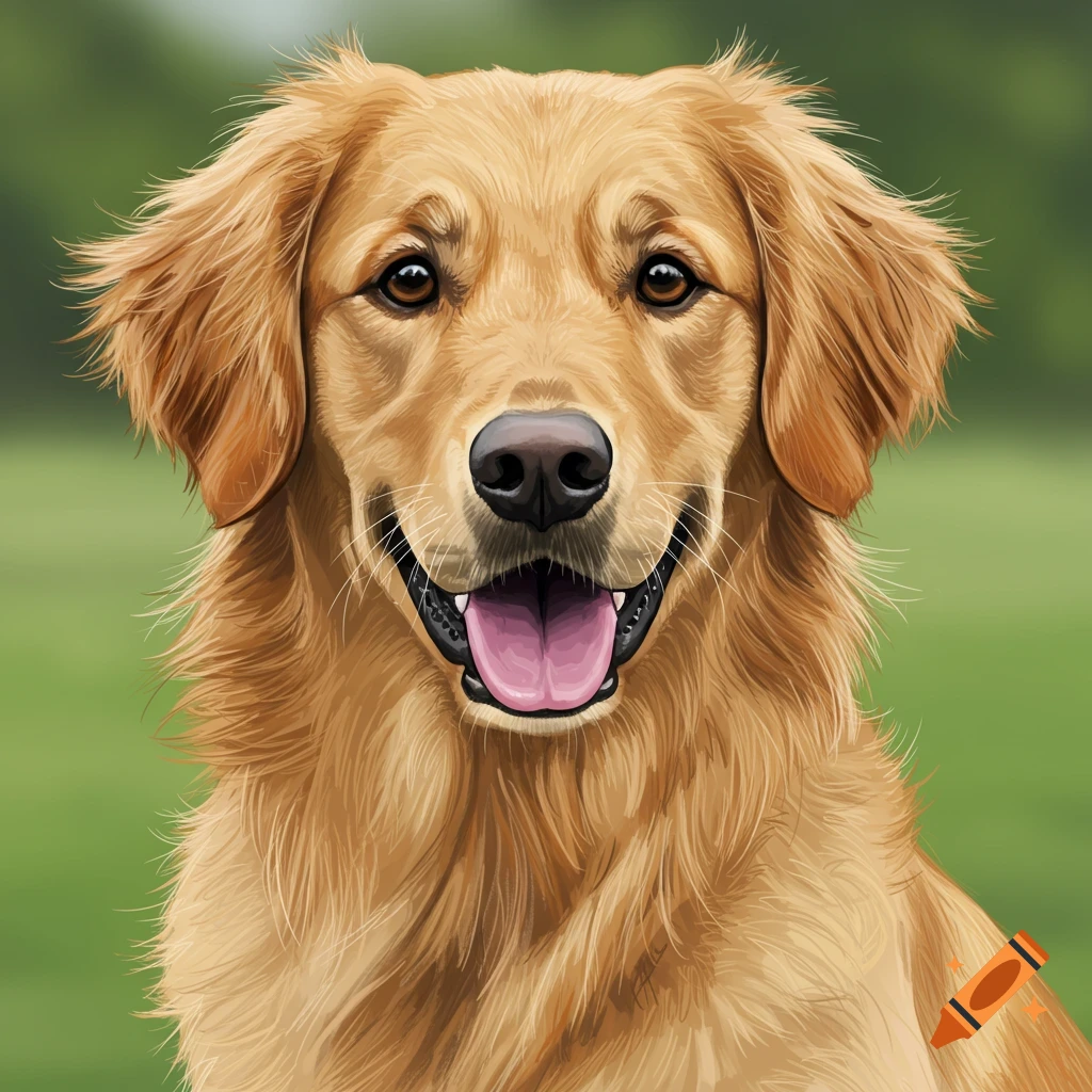 Hand drawn realistic portrait of a smiling golden retriever on Craiyon