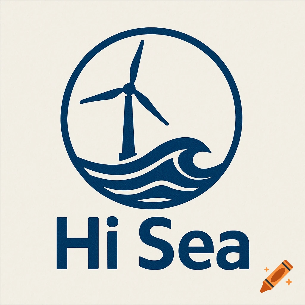 Logo with a wind turbine in a circle above waves, text reads 'Hi Sea ...