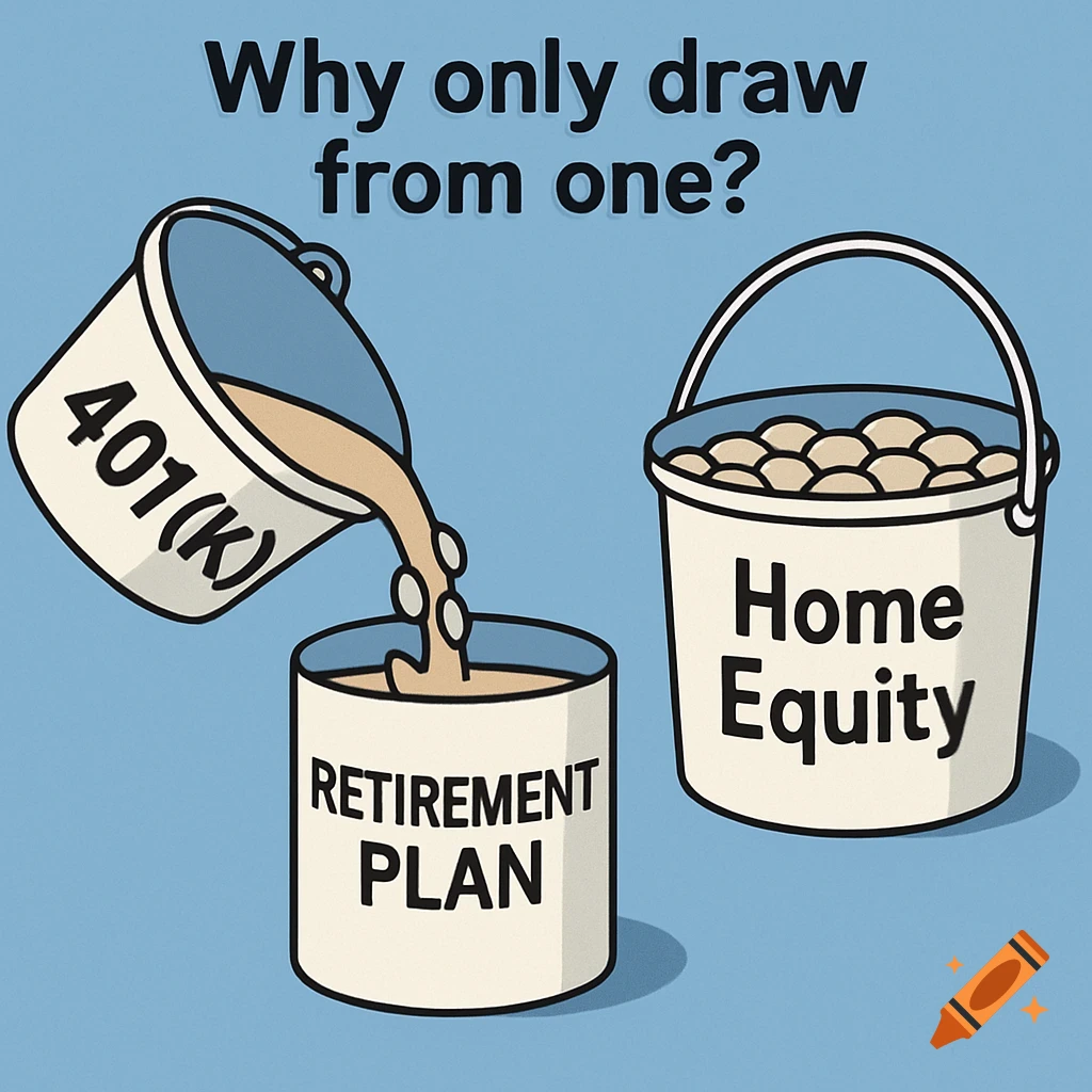 Illustration of 401(k) being poured into retirement plan, next to a ...