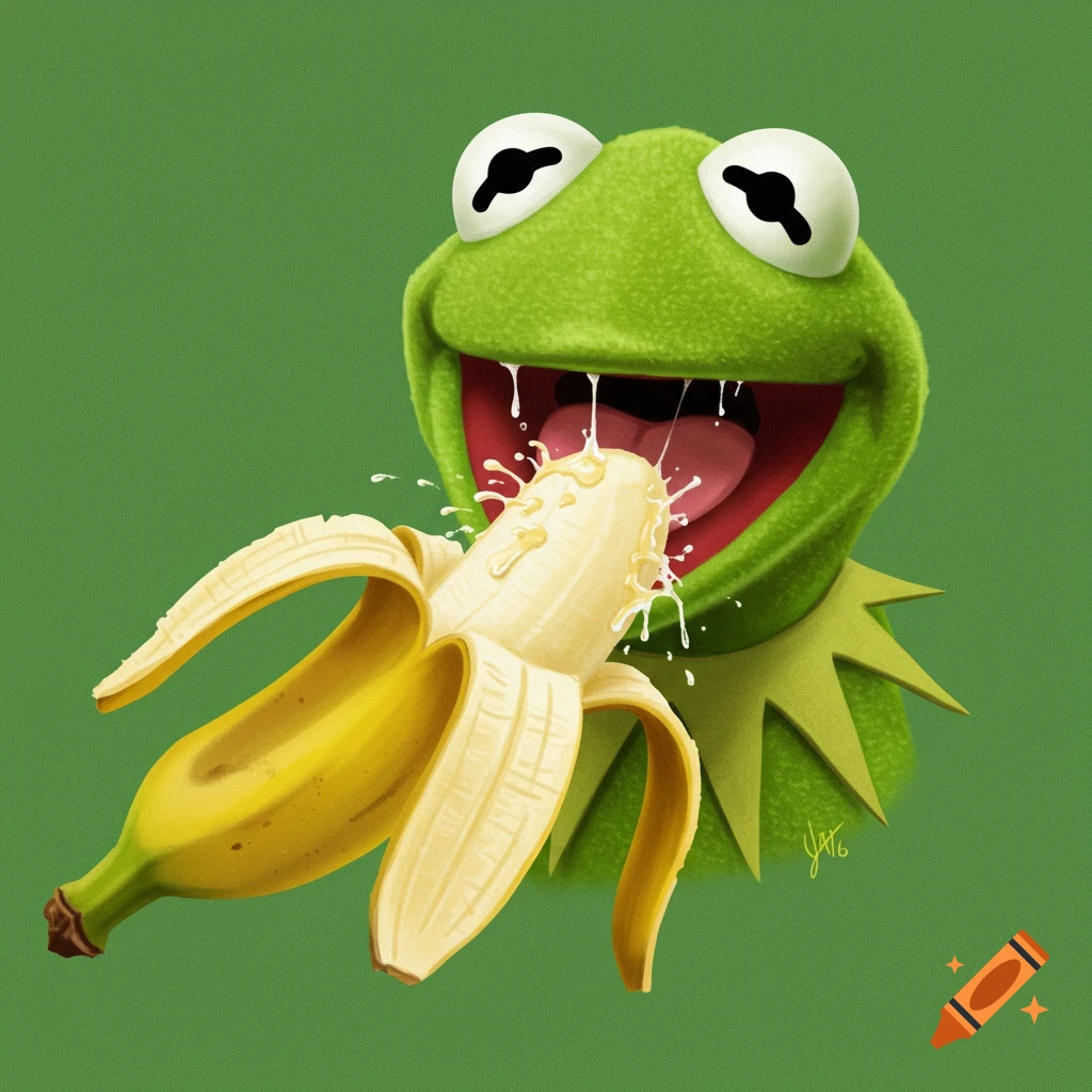 Kermit the Frog eating a banana on Craiyon