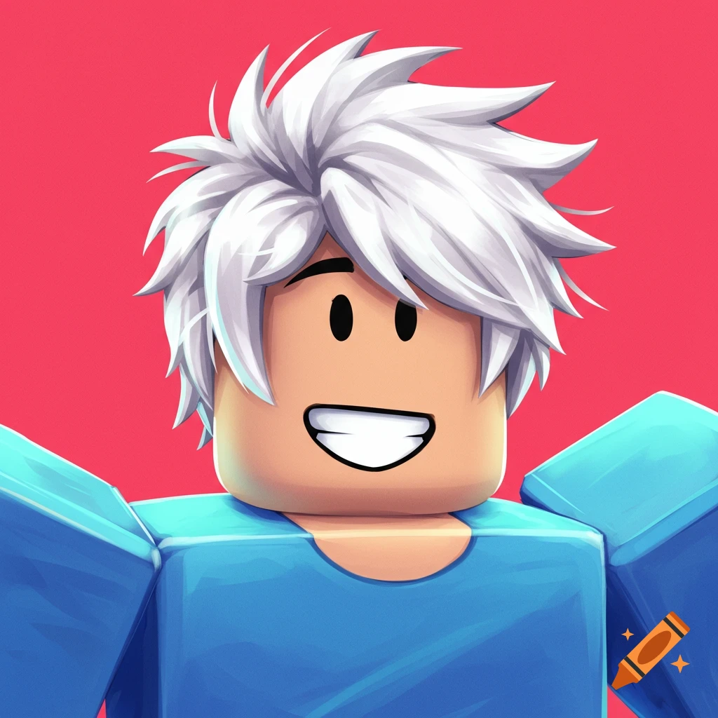 Roblox avatar profile picture with white hair and blue shirt. on Craiyon