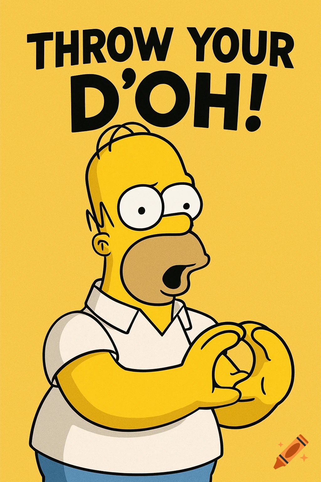 Homer Simpson says 'Throw Your D'oh!' in a cartoon style. on Craiyon