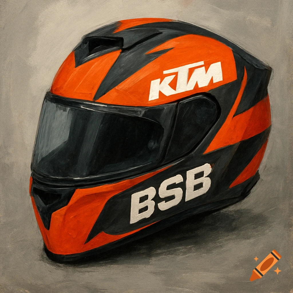 Painting of an orange, black, and grey KTM motorcycle helmet with KTM ...