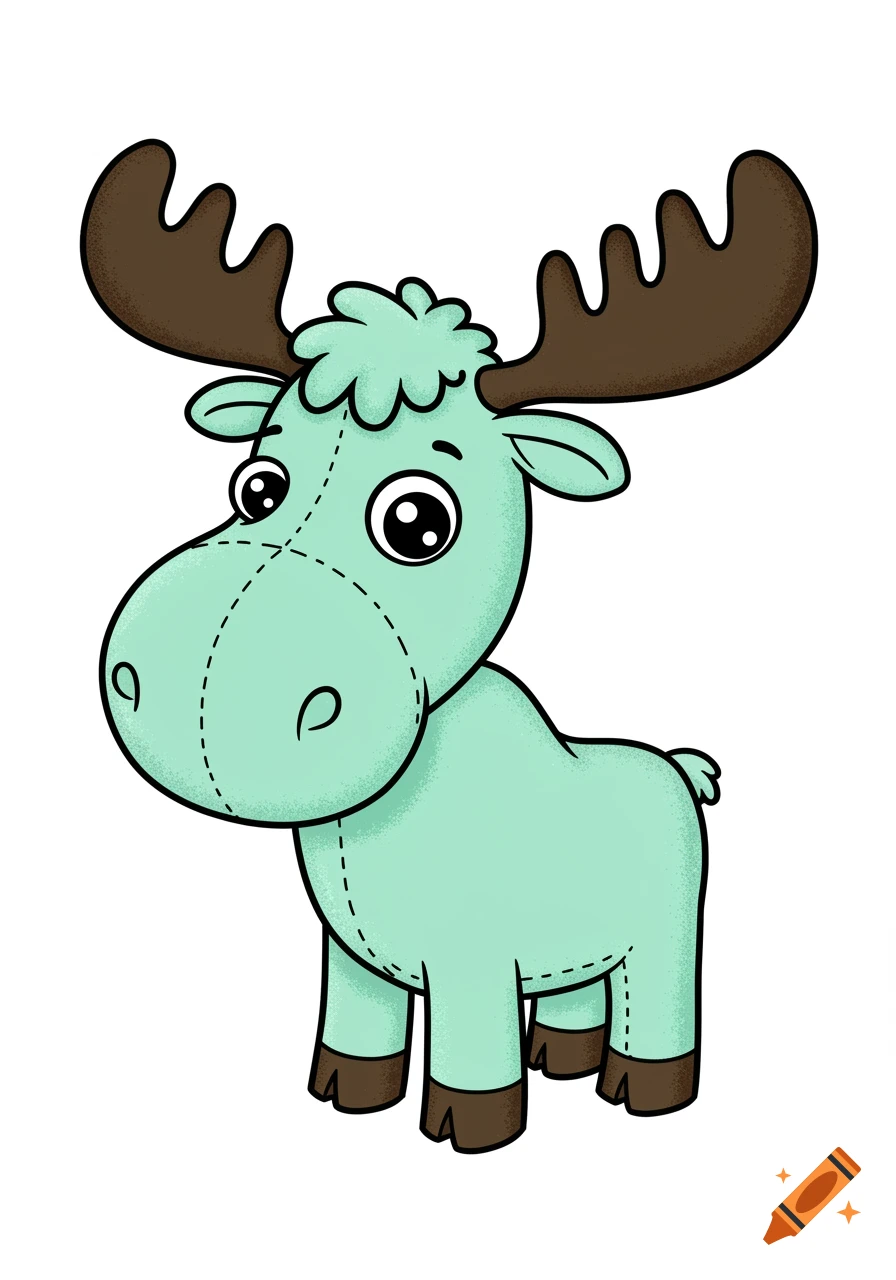 A cute cartoon clip art illustration of a light blue stuffed moose with ...