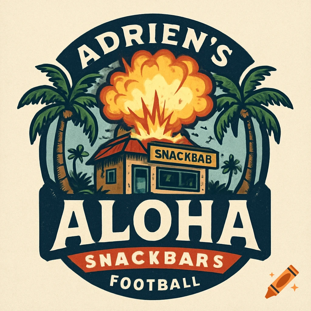 Football logo with tropical snackbar explosion, palm trees, and text ...